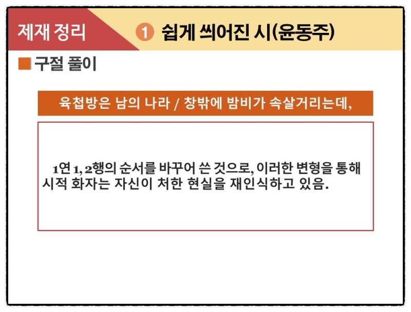 고등 문학 천재정 1 2 쉽게 씌여진 시윤동주☞내신 대비 작품 설명과 문제 네이버 블로그
