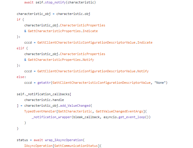 파이썬(Python) - bleak 캐릭터리스틱안에 notify와 indicate 가 동시에 있는 경우 notify로 데이터를 받을 수 없다!? - 우회 방법 : 네이버 블로그