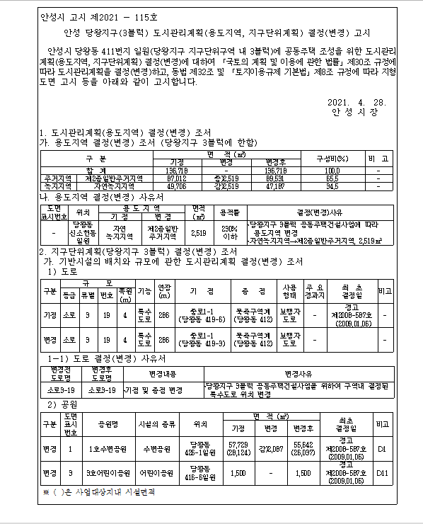 안성 당왕지구3블럭 도시관리계획용도지역 지구단위계획 결정변경 고시안성시 고시 제2021 115호 네이버 블로그