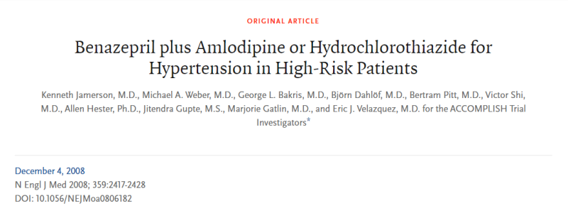 고혈압 약제 선택 ①, ACCOMPLISH trial [ N Engl J Med. 2008;359(23):2417.] : 네이버 블로그