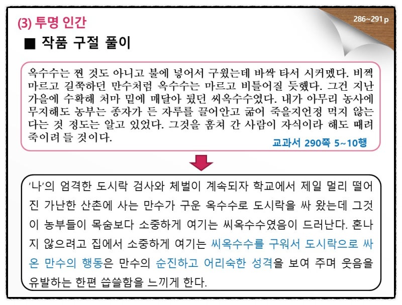 천재김 고등 문학 Ⅳ 1 투명 인간성석제☞문제와 설명 네이버 블로그