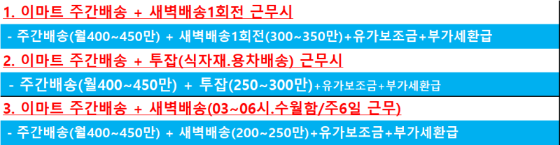 월600~750만주간배송투잡 쿠팡퀵플렉스gs후레시이마트 지입배송기사 서울경기인천지역영업용넘버 지원신용경력나이 무관
