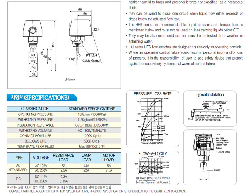 효신전기 HFS-25 플로우스위치 WATER FLOW SWITCH : 네이버 블로그