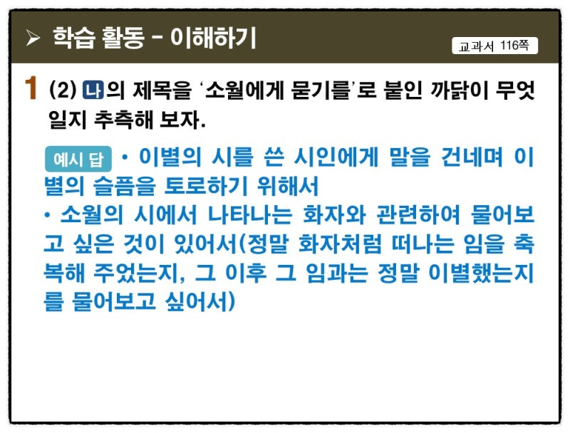 동아 고등 문학 Ⅱ 3 진달래꽃김소월 소월에게 묻기를박창학 윤상 학습 활동☞문제와 설명 네이버 블로그
