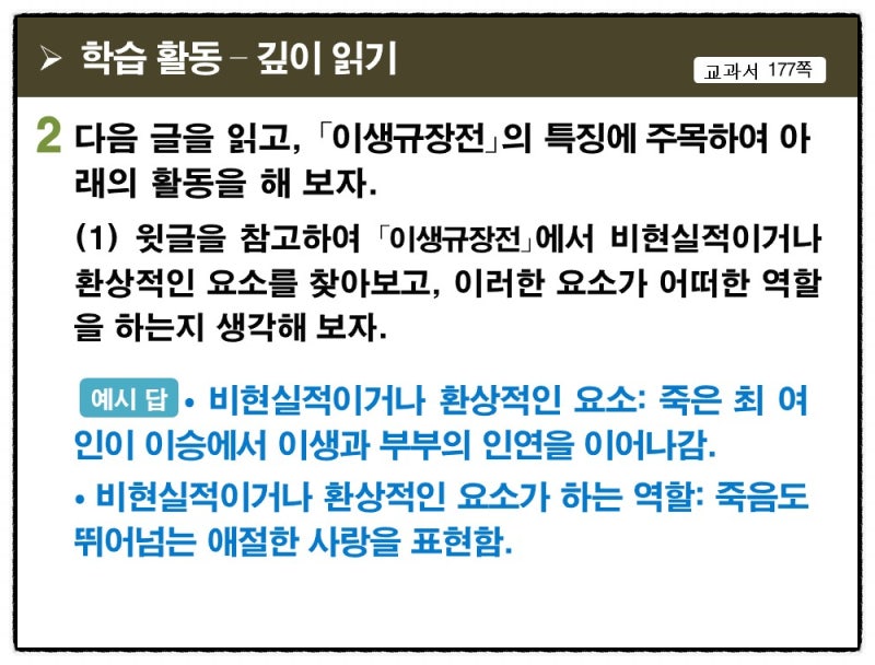 동아 고등 문학 Ⅲ 2 이생규장전김시습 학습 활동☞문제와 설명 네이버 블로그