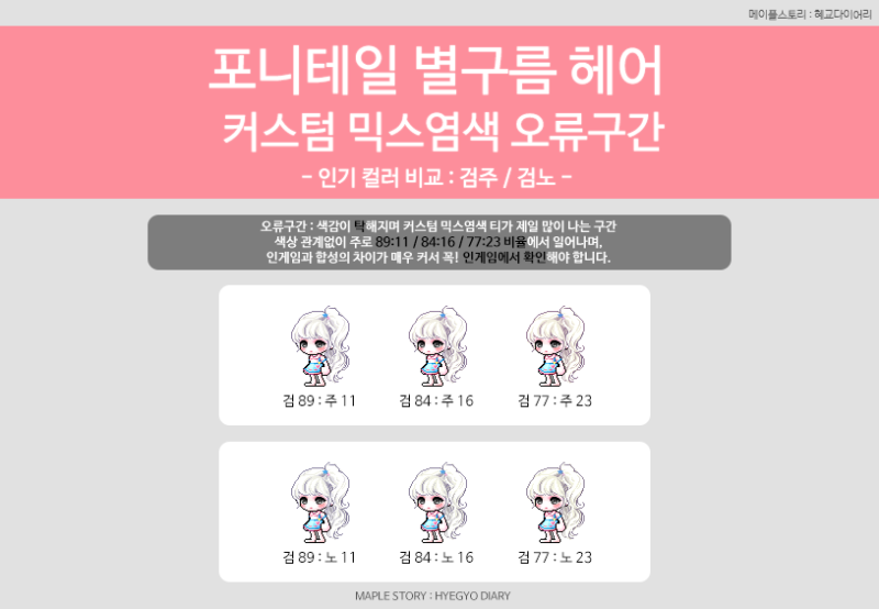Kms 캐시 메이플스토리 포니테일 별구름 헤어 커스텀 믹스염색커스텀 믹염커믹 전체 색상표 및 오류구간 And 추천