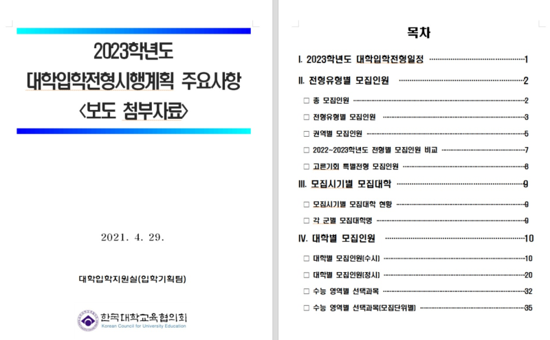 2023학년도 대학입학전형시행계획 주요사항한국대학교육협의회 대입 수능과 학생부종합의 변화 분석 네이버 블로그