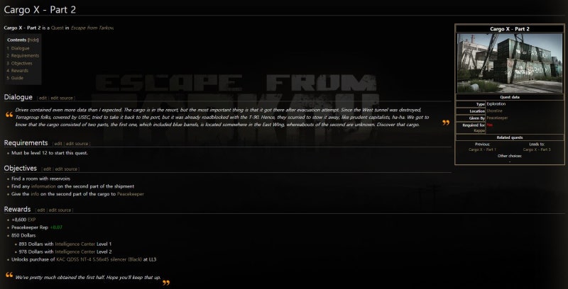 이스케이프 프롬 타르코프 가이드 : 퀘스트/타르코프위키 : 네이버 블로그