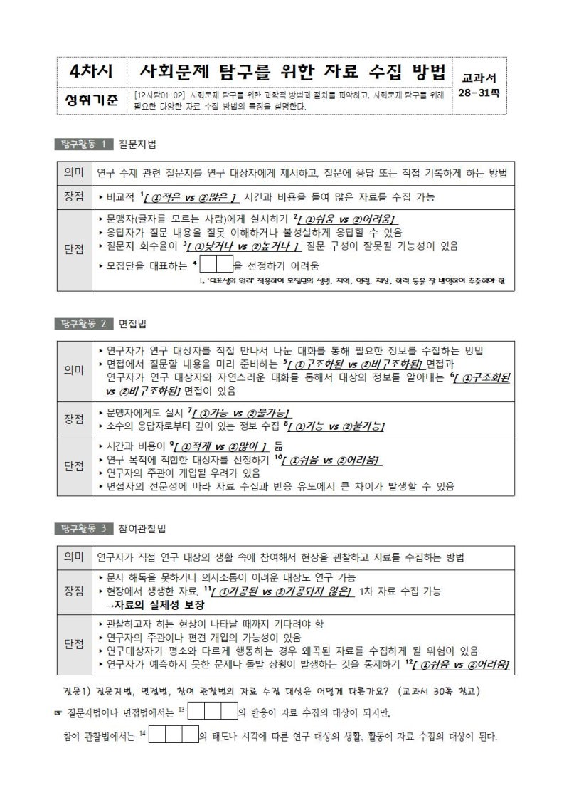 사회문제탐구학습지 사회문제 탐구를 위한 자료 수집 방법 네이버 블로그