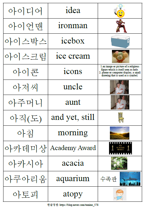 [한글 기초 사전] '아'로 시작하는 단어 모음 (Words collection of starting with '아 ...