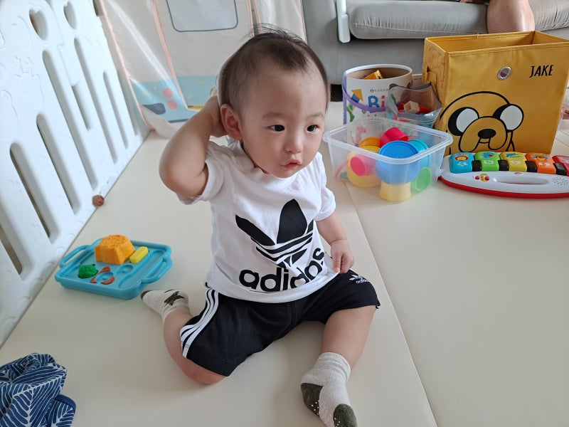 11개월 아기 옷_아기 돌선물로 받은 아디다스 키즈 트레포일, 그리고 가족티, 트레포일 사이즈 : 네이버 블로그