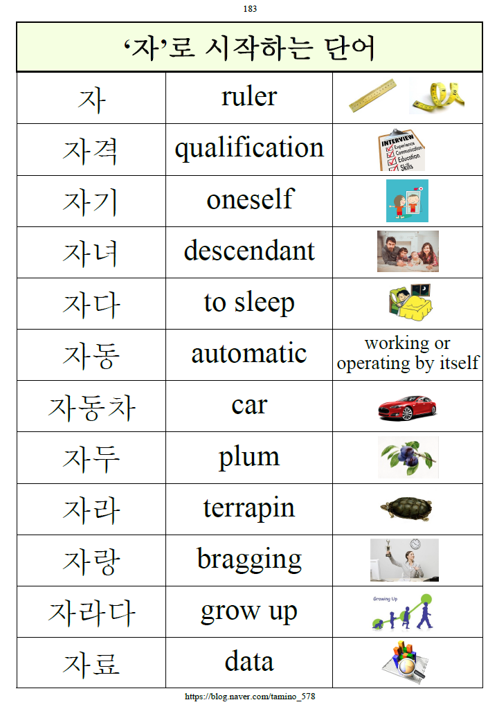 한글 기초 사전 자로 시작하는 단어 모음 Words Collection Of Starting With 자