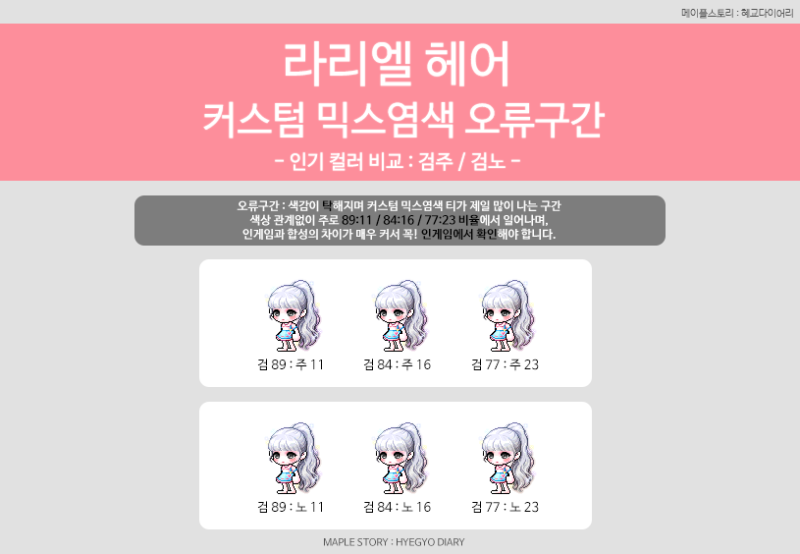Kms 캐시 메이플스토리 라리엘 헤어 커스텀 믹스염색커스텀 믹염커믹 전체 색상표 및 오류구간 And 추천 네이버 블로그
