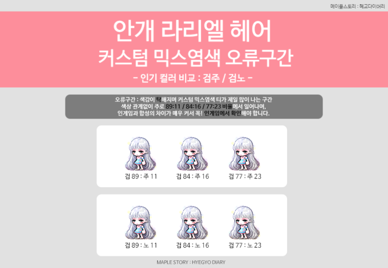 Kms 캐시 메이플스토리 안개 라리엘 헤어 커스텀 믹스염색커스텀 믹염커믹 전체 색상표 및 오류구간 And 추천 네이버 블로그