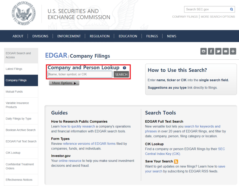미국 전자공시 사이트 www.sec.gov/edgar/searchedgar/companysearch.html : 네이버 블로그