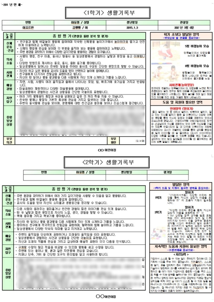 자료 평가제에서 생활기록부 종합발달평가총평 써야하는 이유와 작성할 때 영유아의 발달특성과 변화 그리고 지원이 필요한 부분