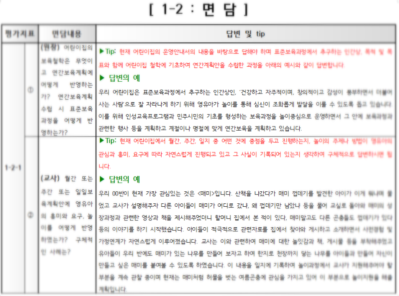 자료 2021 어린이집 평가제 면담 자료를 답변 포함하여 총정리해드립니다 영역별 면담 예상질문과 답변 예시 및 팁까지