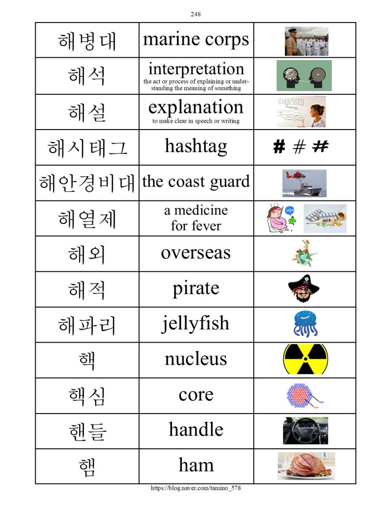 [한글 기초 사전] '해'로 시작하는 단어 모음 (Words collection of starting with '해 ...