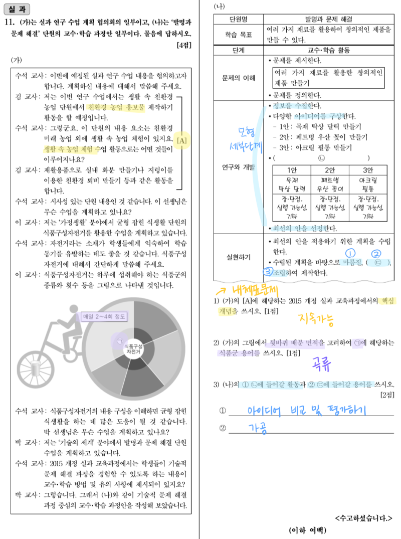 초등임용서울 2021 초등학교 임용고시 1차 시험 모범답안교육과정a 네이버 블로그