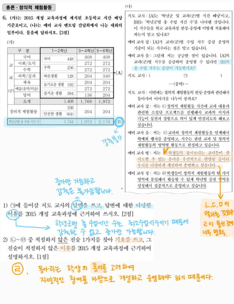 초등임용서울 2021 초등학교 임용고시 1차 시험 모범답안교육과정b 네이버 블로그