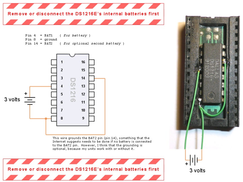 ROM 소켓용 RTC - Maxim DS1216E (Dallas DS1216) 내부 밧데리 방전시 외부 밧데리 연결법 : 네이버 블로그