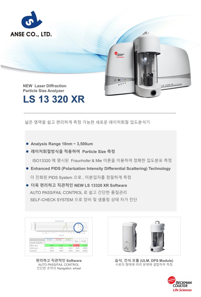 ㈜안세 - 입도분석기 Beckman Coulter, LS13320 XR 레이저 회절 시스템을 이용한 입도 분석 PSA : 네이버 블로그