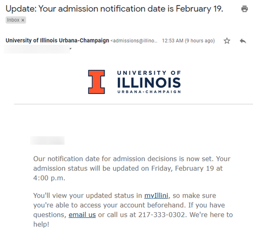 UIUC 얼리액션 레귤러 2월 19일 합격 발표 University of Illinois Urbana-Champaign 일리노이 ...