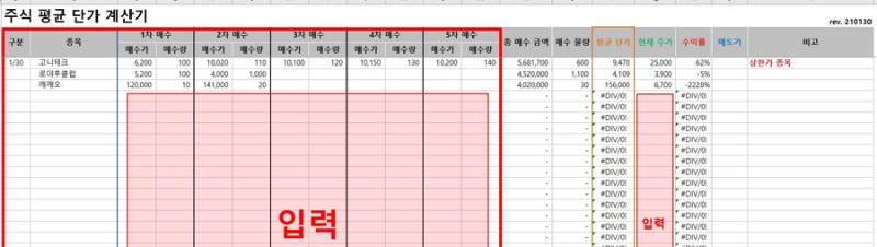 주식 평단가 계산기물타기 계산기 엑셀 첨부 네이버 블로그