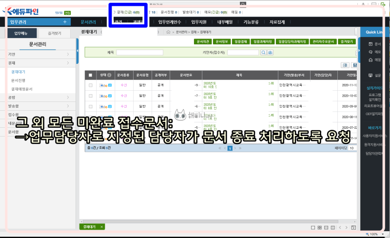 K에듀파인 문서담당자 미완료문서 처리방법 2020년자료 네이버 블로그