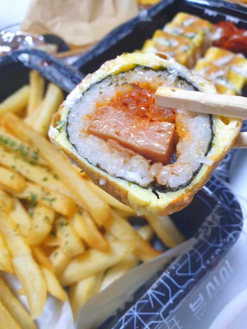 분식이이래도되는가 스팸넣은계란말이김밥 버터갈릭감자튀김 네이버 블로그