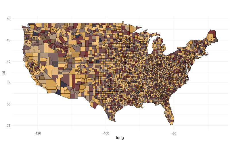 [R] mapproj:: 미국 카운티 지도 그리기 (ft. ggplot(), geom_polygon(), United ...