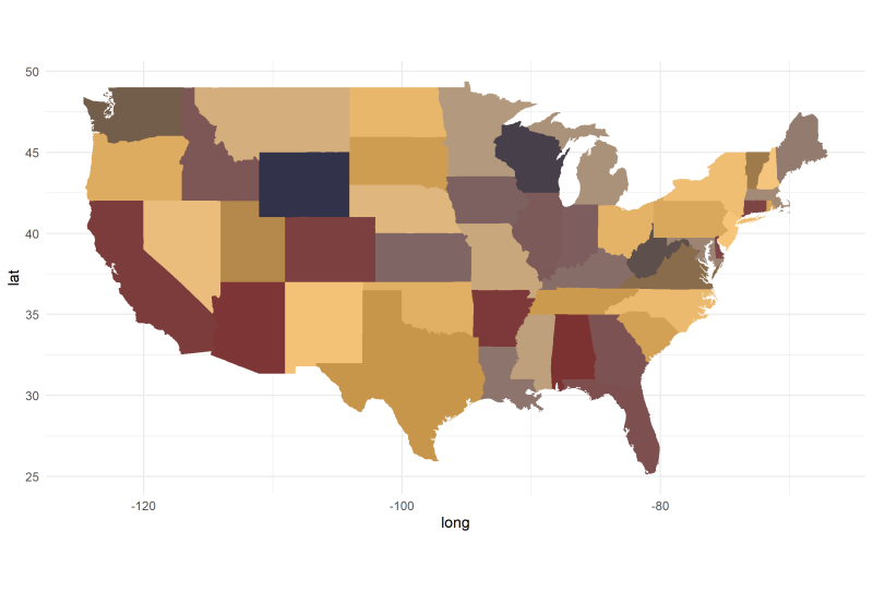 [R] mapproj:: 미국 주 지도 그리기 (ft. ggplot(), geom_polygon(), United States ...