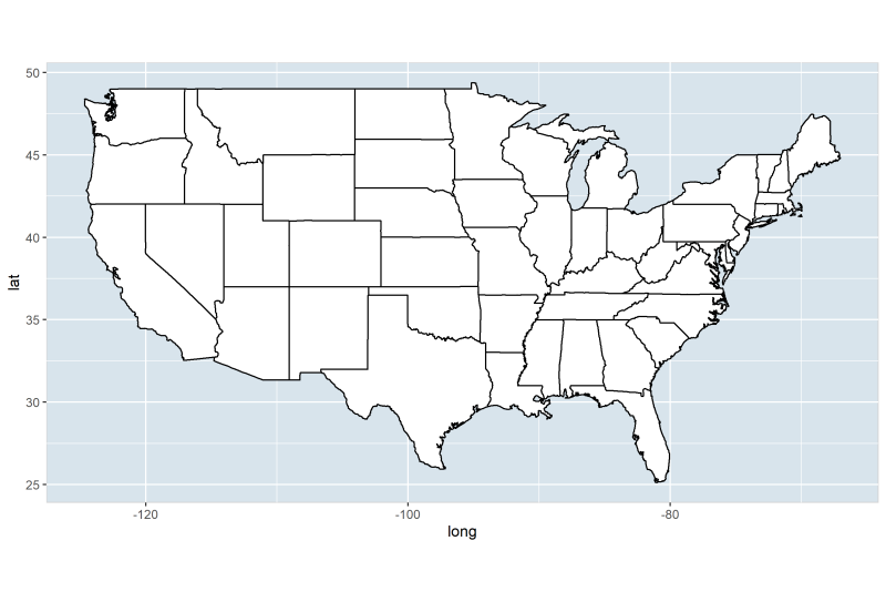 [R] mapproj:: 미국 주 지도 그리기 (ft. ggplot(), geom_polygon(), United States ...