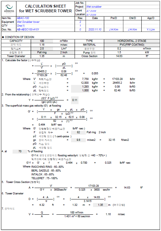 스크러버 설계 계산서(Calculation sheet for Wet scrubber) : 네이버 블로그