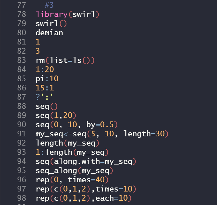 [R] Swirl 패키지 #3_{함수, 리스트, 데이터 프레임, 데이퍼 파일 읽기} + Sequences of Numbers ...