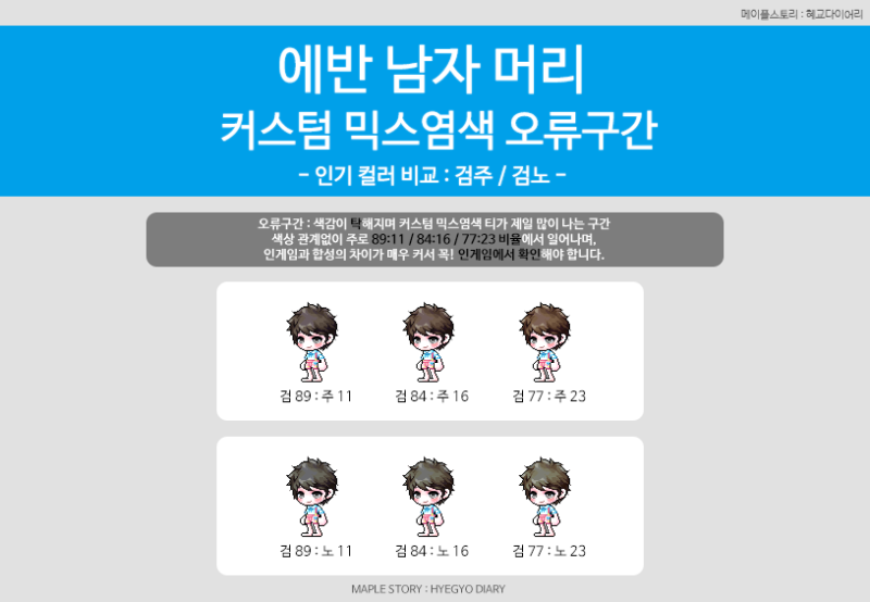 Kms 캐시 메이플스토리 에반 남자 머리헤어 커스텀 믹스염색커스텀 믹염커믹 전체 색상표 및 오류구간 And 추천