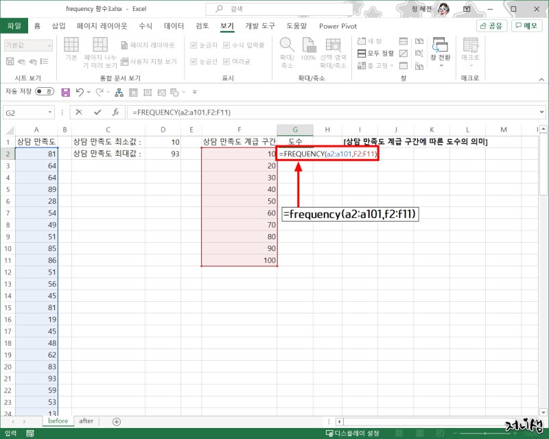 엑셀 함수 정리 Frequency 을 활용하여 도수분포표 만들기 네이버 블로그