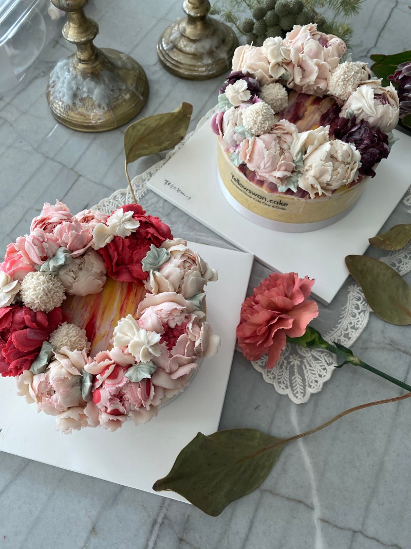 붉은 노을 석양을 담은 앙금플라워케이크 상견례선물/부모님인사선물/승진기념케이크 [옐로우스완케이크]안산/송도/송산/시화/배곧 ...