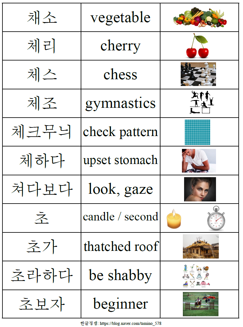 받침 없는 단어 ㅊ로 시작하는 받침 없는 단어 Words Without A Final Consonant Starting