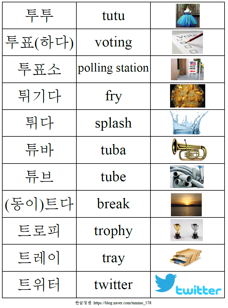 받침 없는 단어 ㅌ로 시작하는 받침 없는 단어 Words Without A Final Consonant Starting