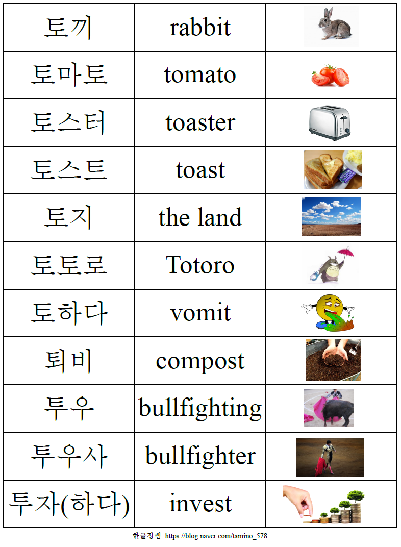 받침 없는 단어 ㅌ로 시작하는 받침 없는 단어 Words Without A Final Consonant Starting