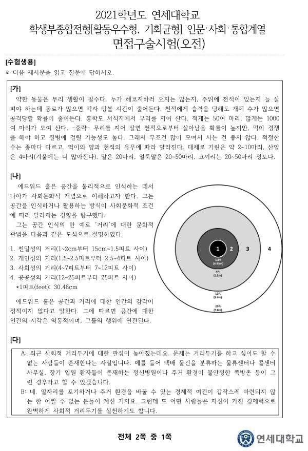 연세대 제시문 면접 기출문제분석자료준비 및 대비방법예시 및 예상문제 모의면접 네이버 블로그