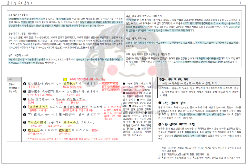 관동별곡정철 해설과 기출문제 오늘의 국어 네이버 블로그