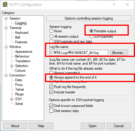 SSH 접속 프로그램 Putty 로그 자동 저장 설정 방법 : 네이버 블로그