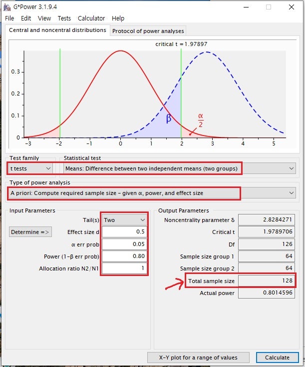 연구할 때 대상자 규모 정하기: G Power program으로 : 네이버 블로그