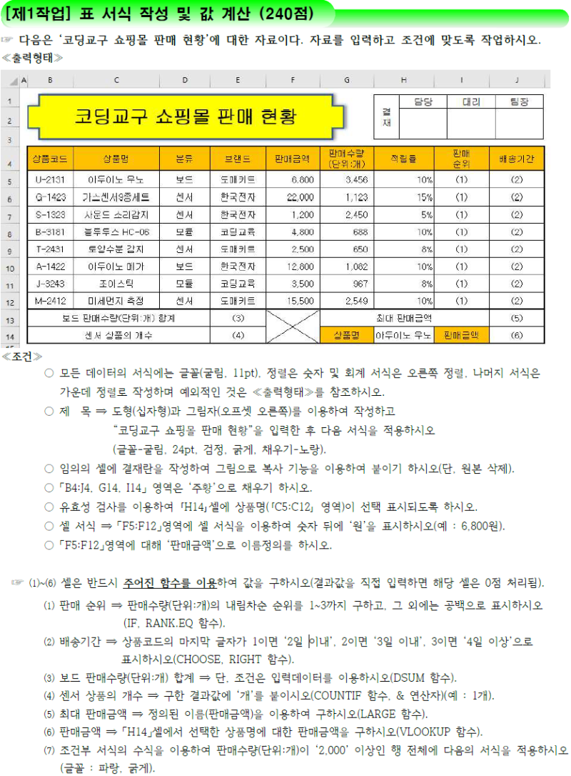 ITQ엑셀 2021년 11월 정기검점 A형 기출문제 문제지와 풀이 동영상 공유 : 네이버 블로그