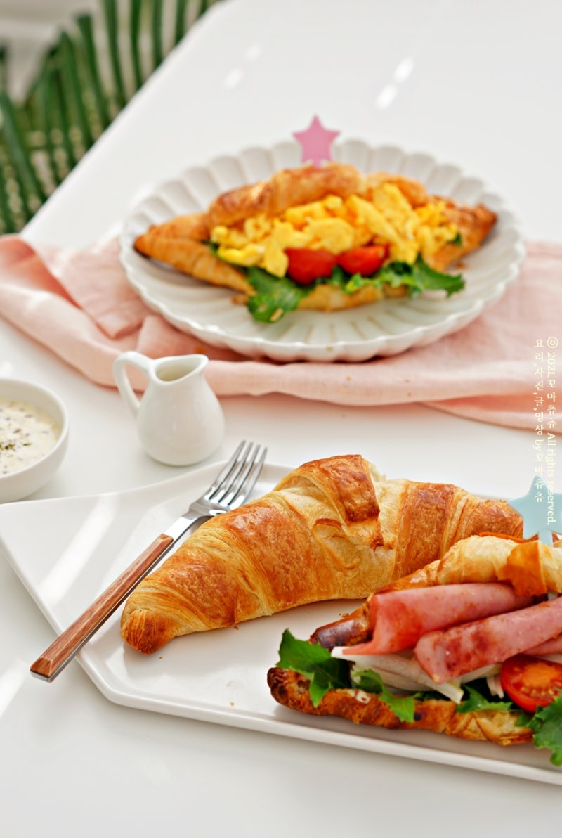 크로와상 샌드위치만들기 무조건 맛있는 나만의 햄치즈 에그 샌드위치 소스 크로와상 생지 활용 팁~ 네이버 블로그