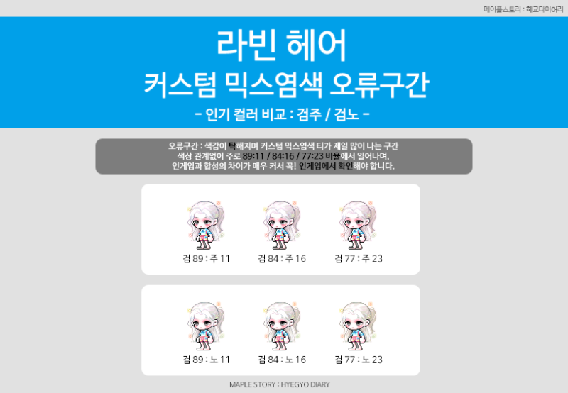Kms 캐시 메이플스토리 라빈 헤어 커스텀 믹스염색커스텀 믹염커믹 전체 색상표 및 오류구간 And 추천 네이버 블로그