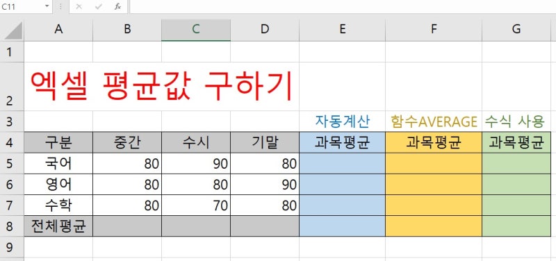 엑셀 평균 함수 Average를 이용한 평균값 구하기 방법 네이버 블로그