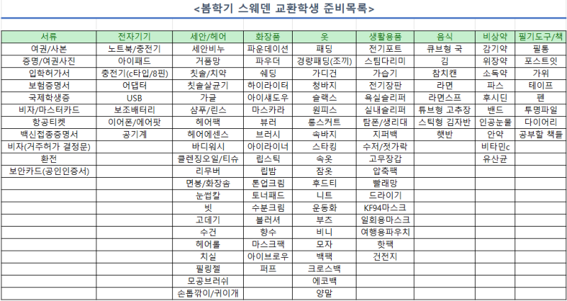 스웨덴 교환학생 준비 8 출국 준비물짐싸기 네이버 블로그
